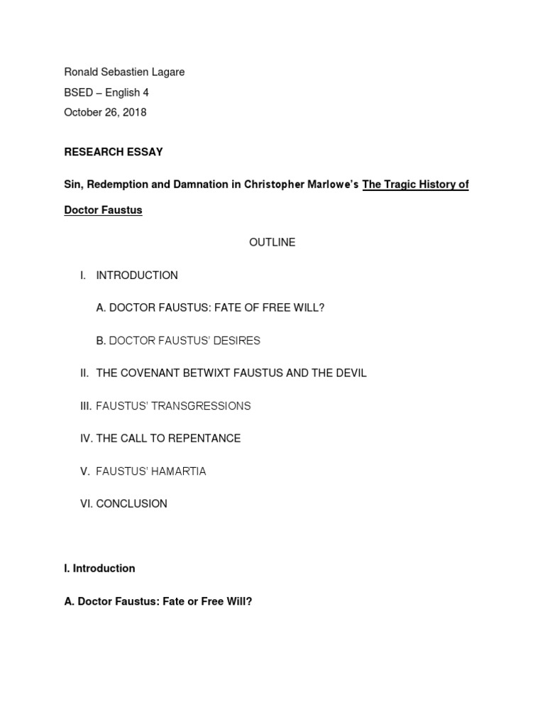 Sin, Redemption and Damnation in Christopher Marlowe's The Tragic History of Doctor Faustus ...