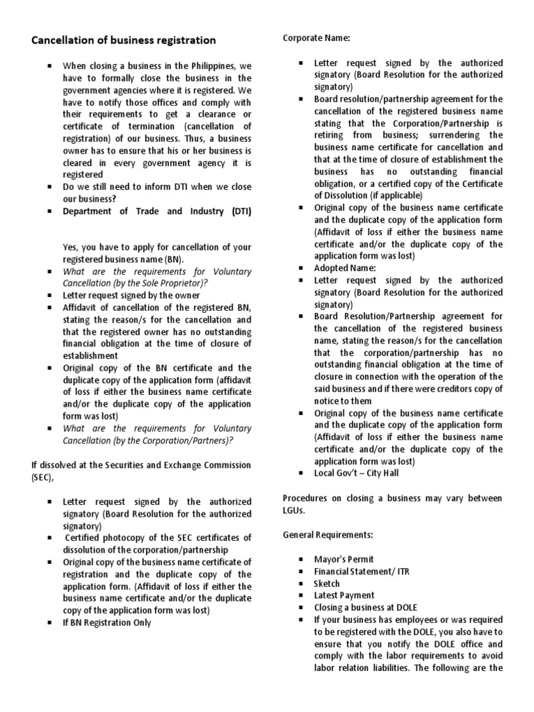 Business Registration Cancellation Guide | PDF | Corporations | Taxes