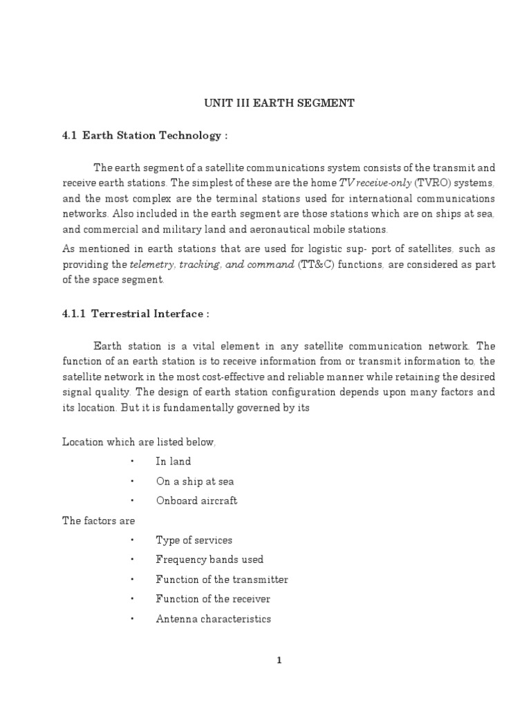 Unit Iii Earth Segment 4.1 Earth Station Technology | PDF | Satellite ...