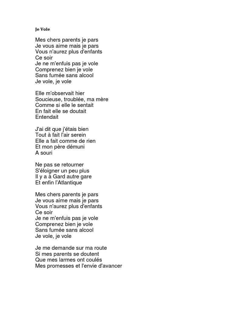 Je Vole Lyrics