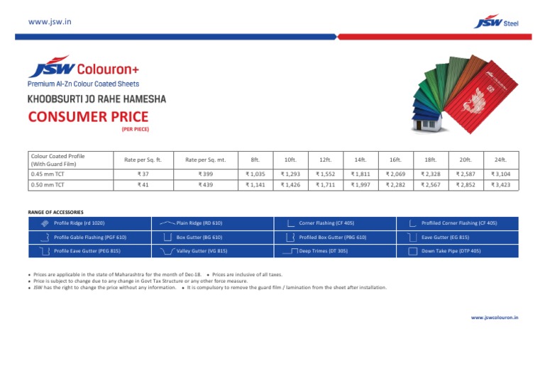 JSW Roof Sheet Prices | PDF