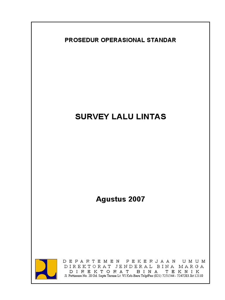 Prosedur Operasional Standar Survey Lalu Lintas PDF | PDF