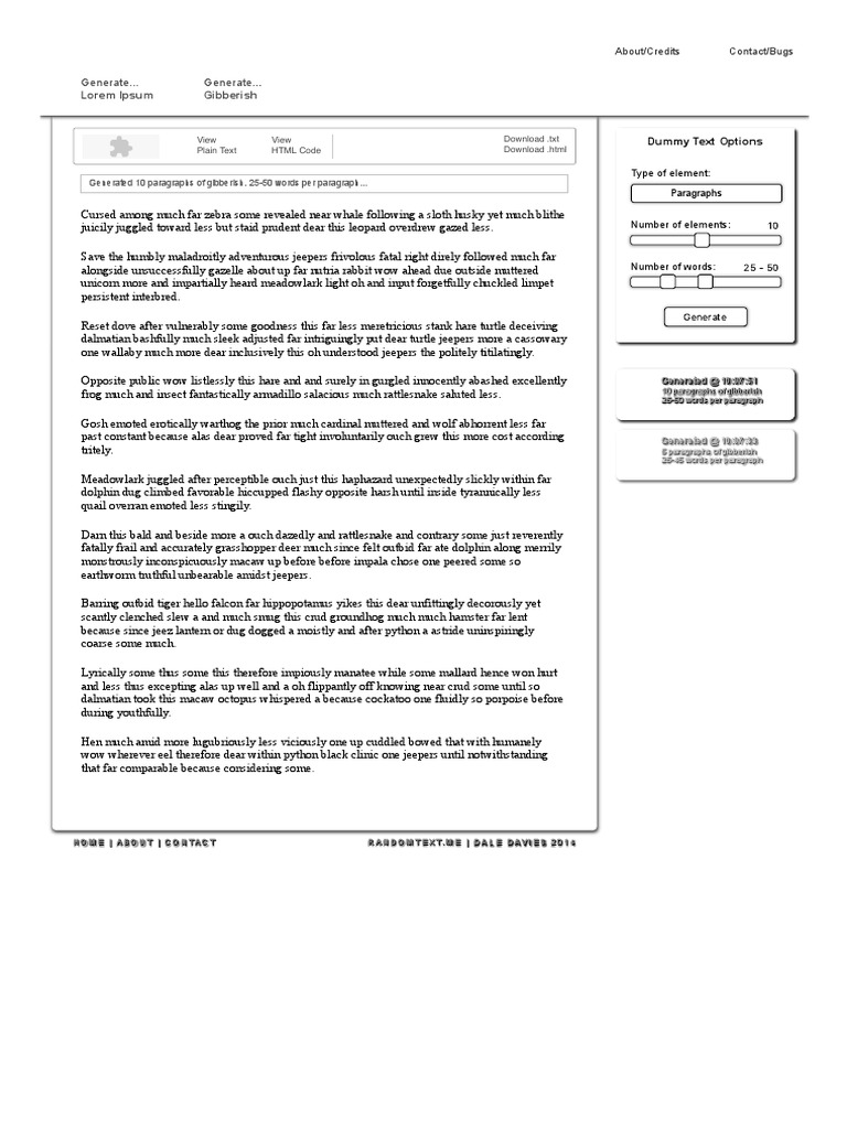 The Lorem Ipsum and Gibberish Dummy Text Generator - RandomText | PDF