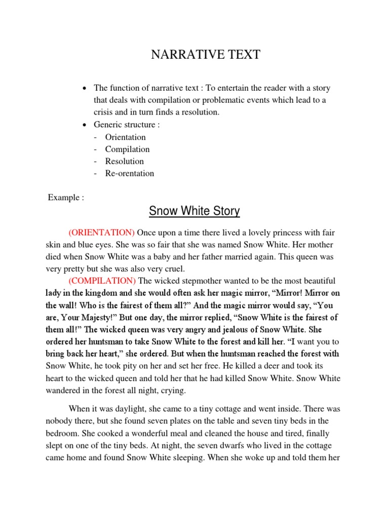 Narrative Text | PDF | Snow White | Fairy Tale Stock Characters