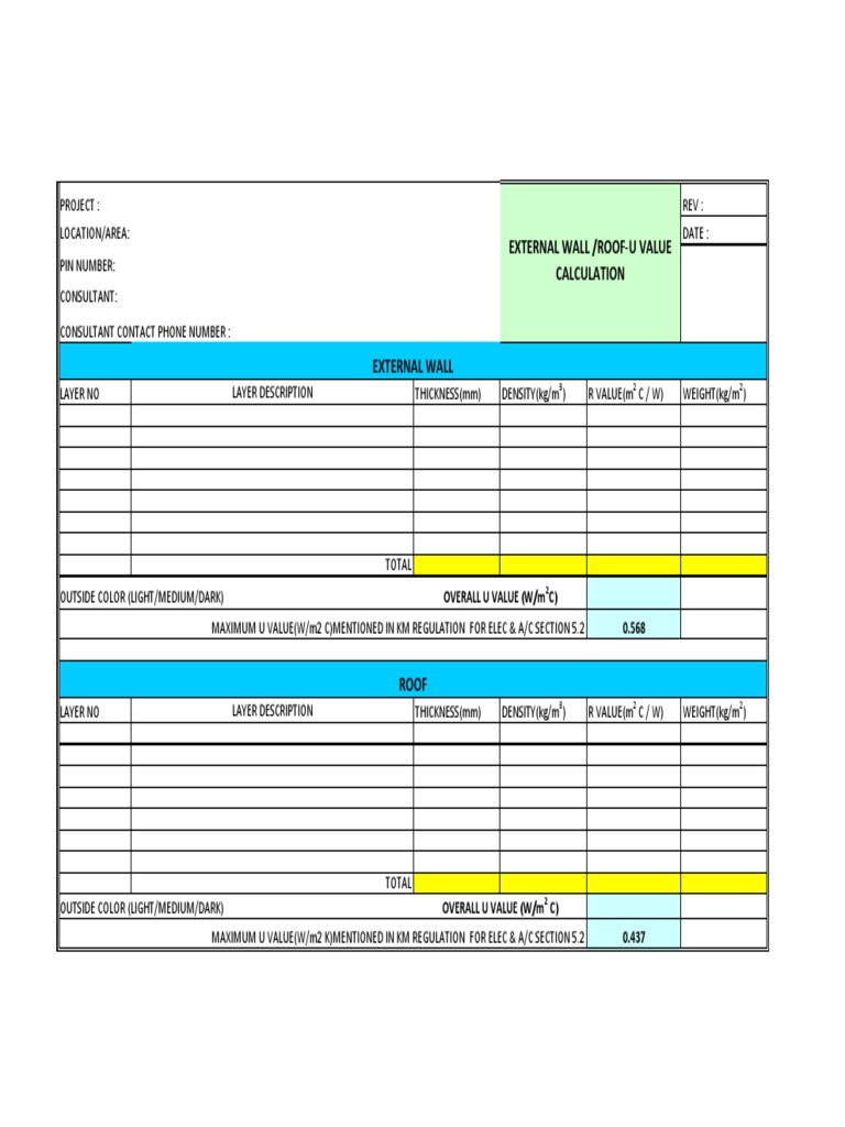 External Wall /roof U Value Calculation | PDF
