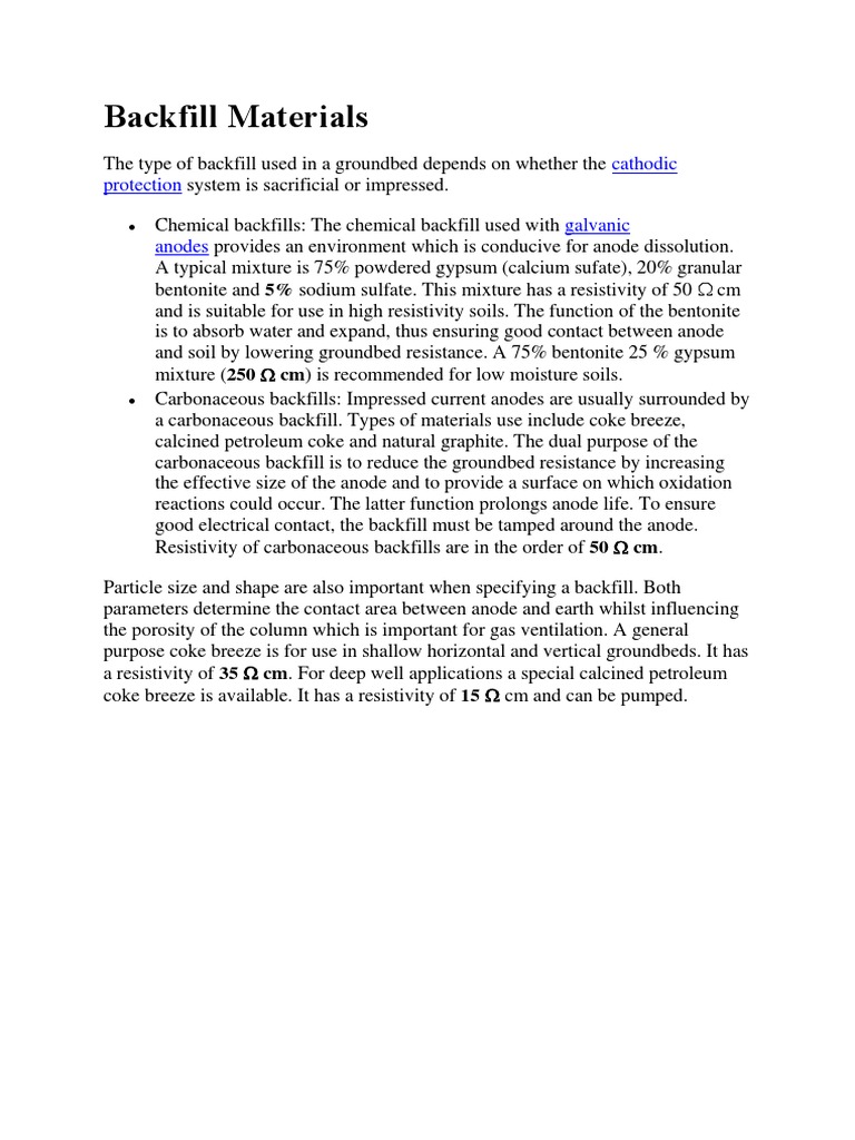 Backfill Materials: Cathodic Protection Galvanic Anodes | PDF