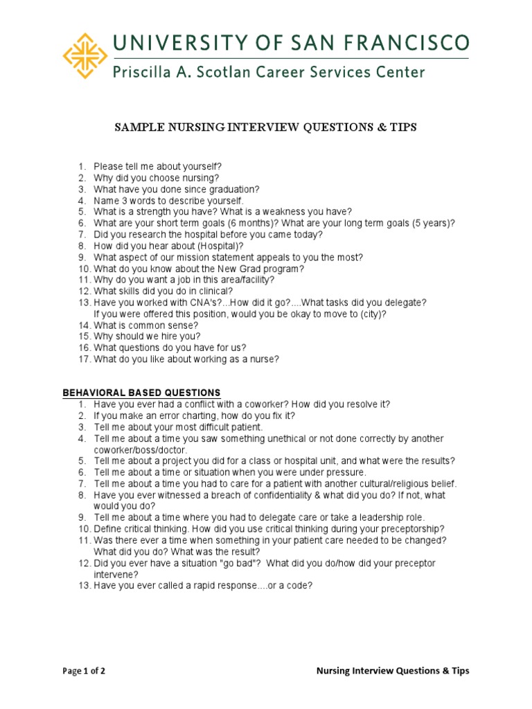Sample Nursing Interview Questions & Tips | PDF | Nursing | Health Care
