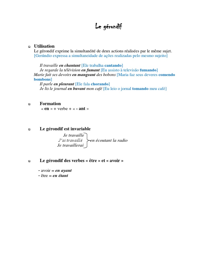 Utilisation et Formation du Gérondif | PDF
