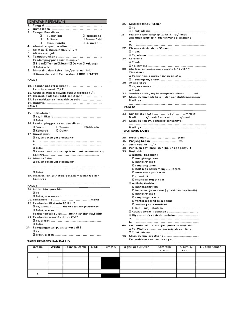 Format Partograf Lembar 2 | PDF