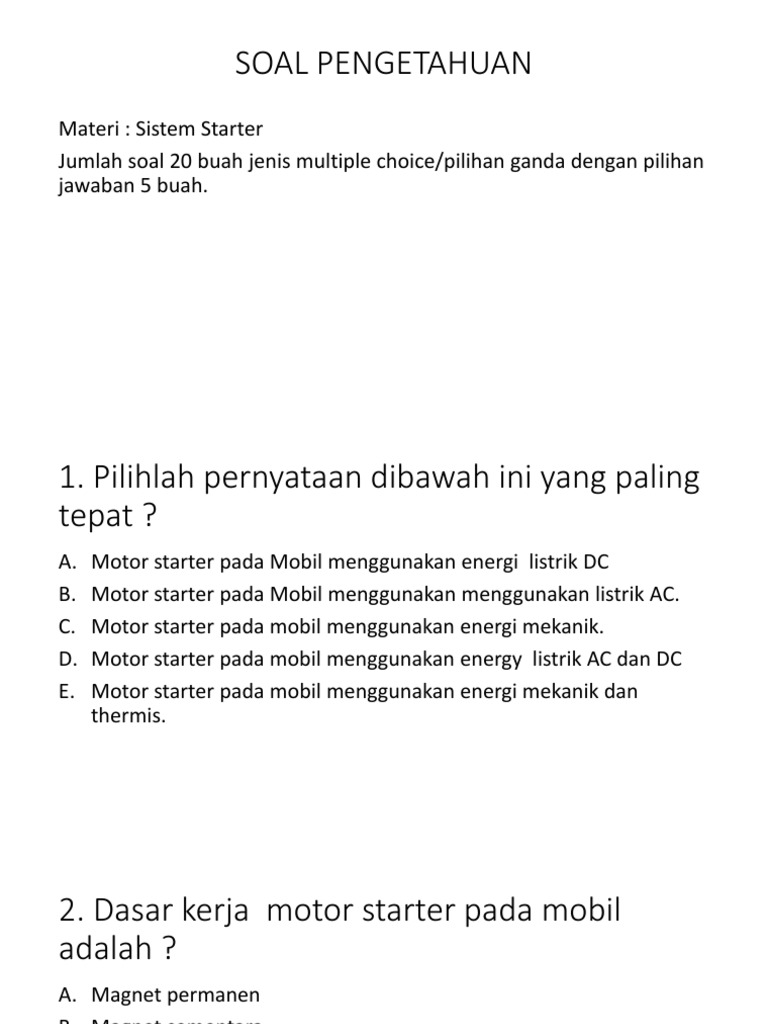Soal Pilihan Ganda Sistem Starter Mobil | PDF