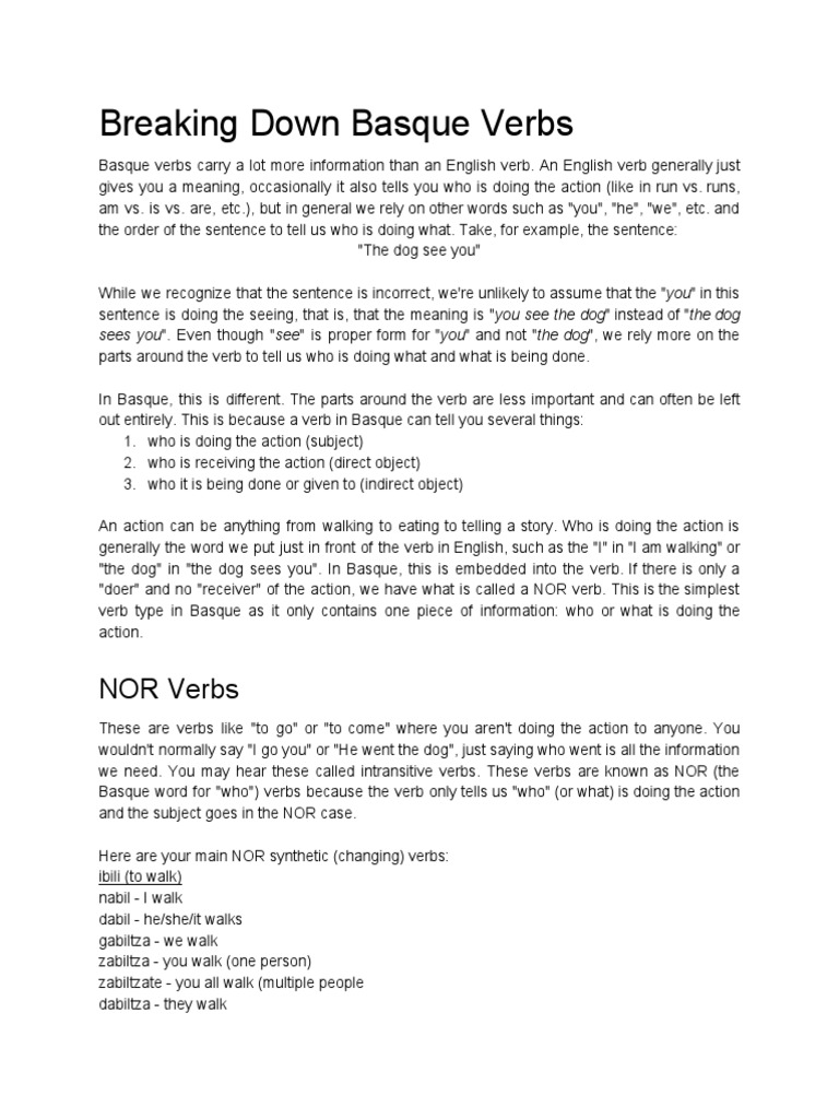 Breaking Down Basque Verbs | PDF | Verb | English Language