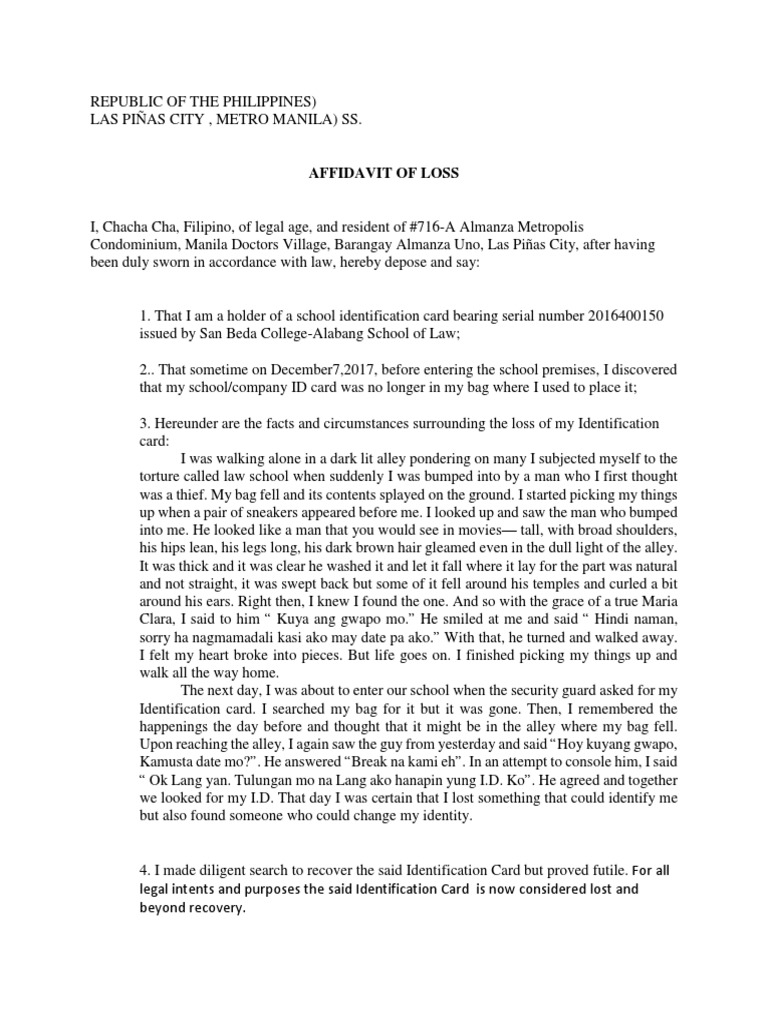Affidavit of Loss of Identification Card | PDF | Official Documents ...