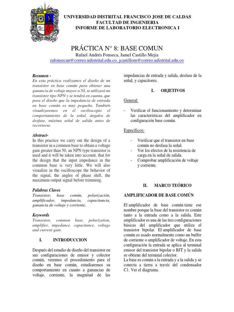 Base Comun | PDF | Transistor | Transistor de unión bipolar