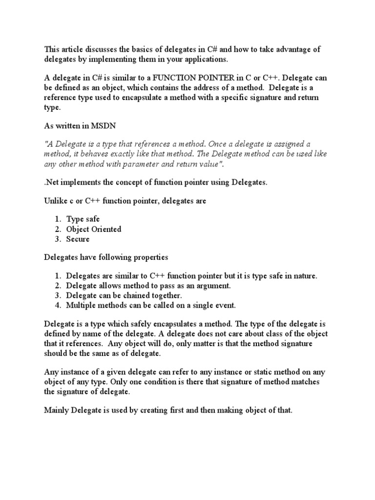Delegates in C# Notes | PDF | Method (Computer Programming) | C Sharp ...