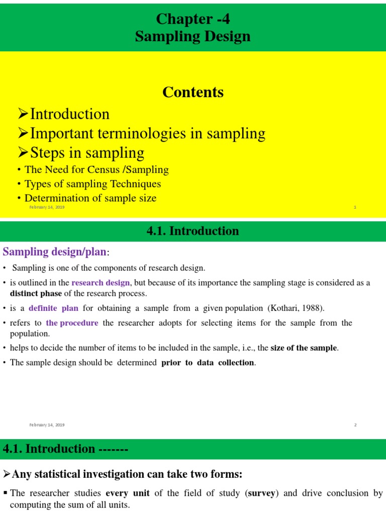Chapter - 4 Sampling Design: Introduction Important Terminologies in ...