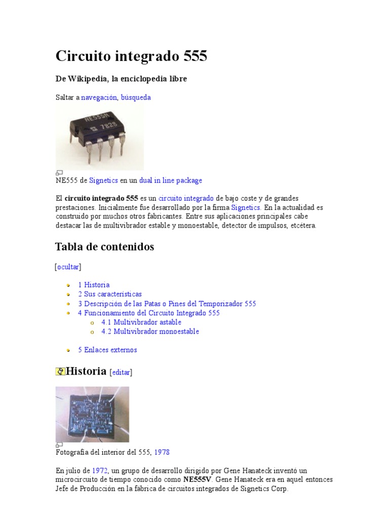 Circuito Integrado 555 | PDF | Ingenieria Eléctrica | Electricidad