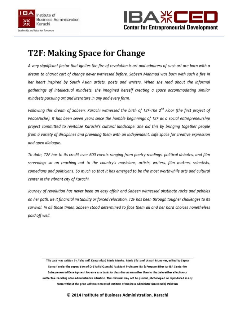 T2F: Making Space For Change: © 2014 Institute of Business ...