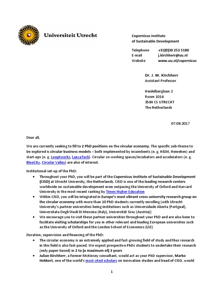 PhD Positions in Circular Economy | PDF | Doctor Of Philosophy | Academia