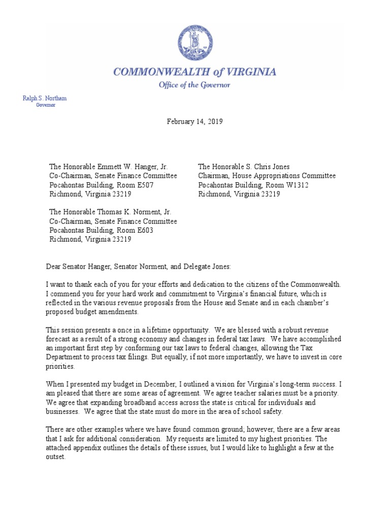 Virginia Budget Priorities Letter 2019 | PDF | Virginia | United States ...
