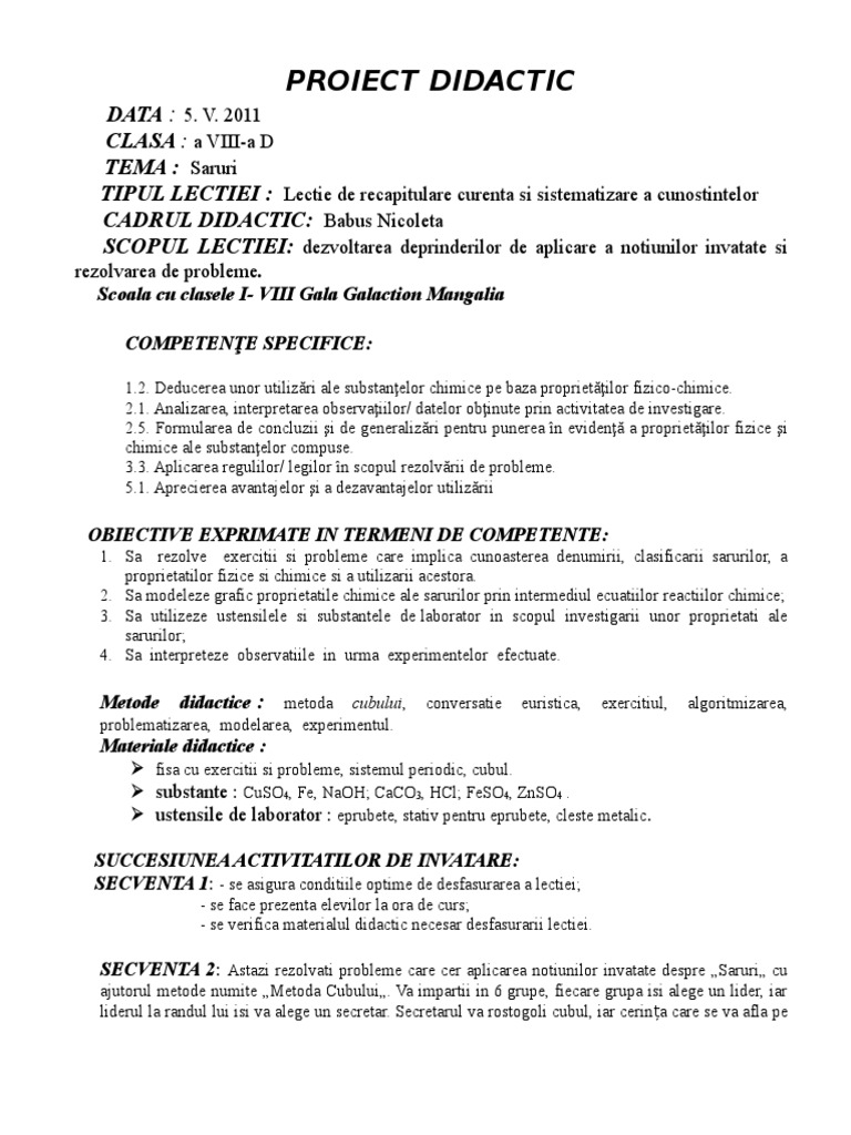Proiect Didactic Saruri | PDF