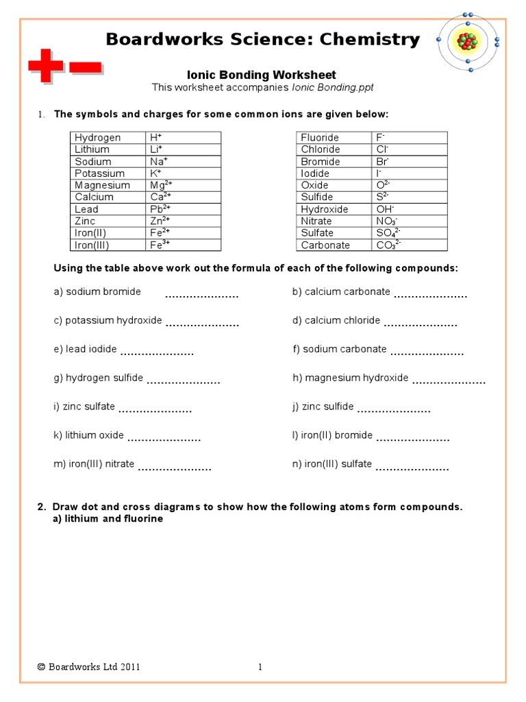 Ionic Bonding Worksheet
