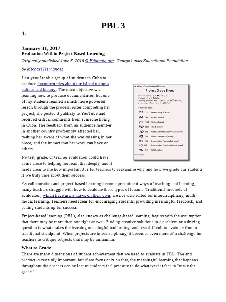 PBL 3 | PDF | Educational Assessment | Project Based Learning
