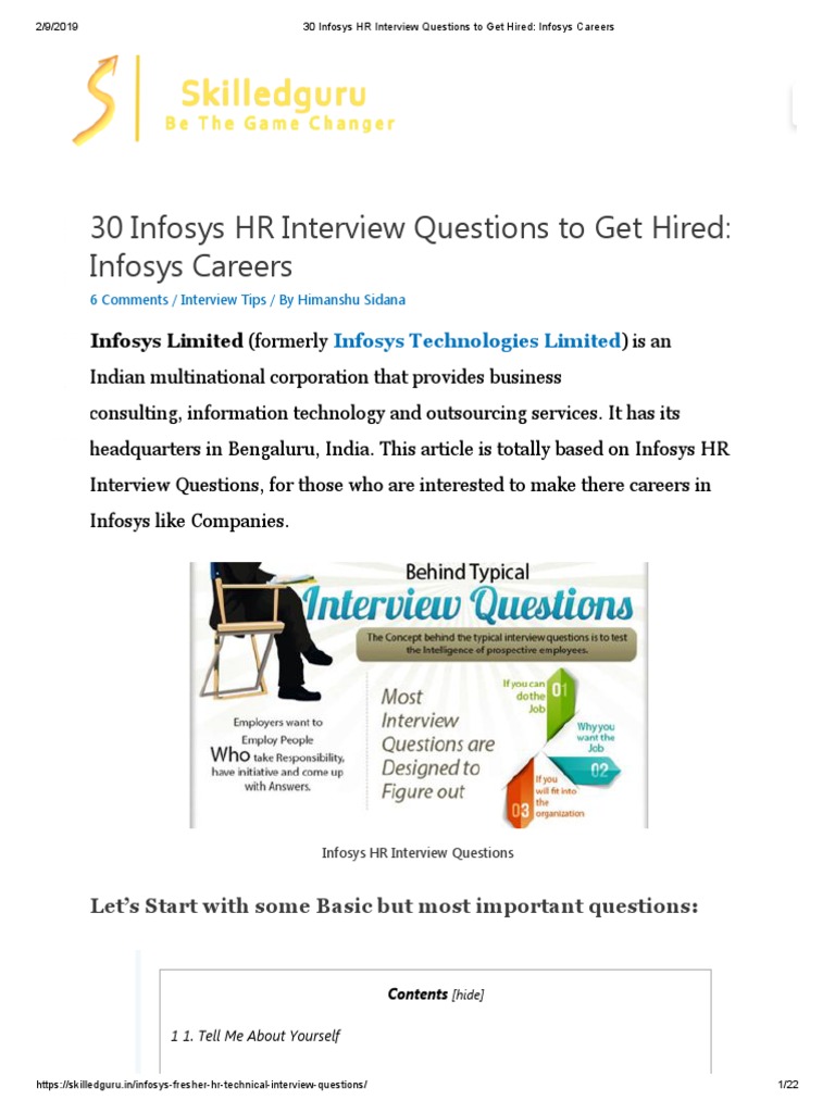 30 Infosys HR Interview Questions To Get Hired - Infosys Careers | PDF | Interview | Question