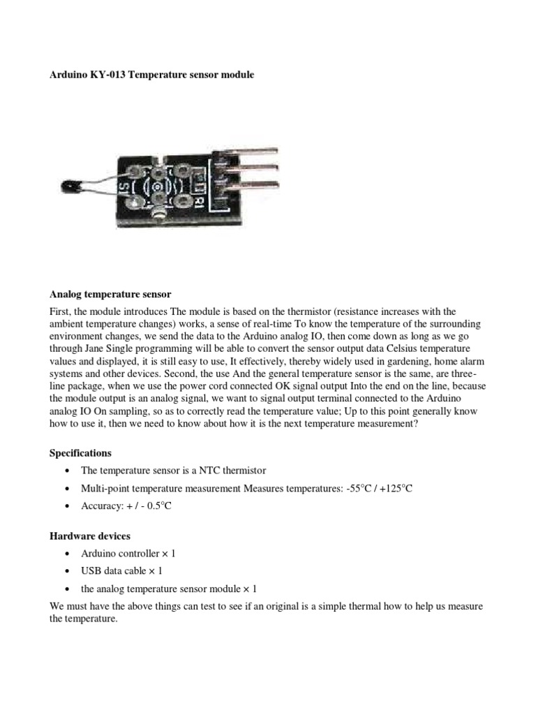 Arduino KY-013 Temperature Sensor Guide | PDF | Technology & Engineering