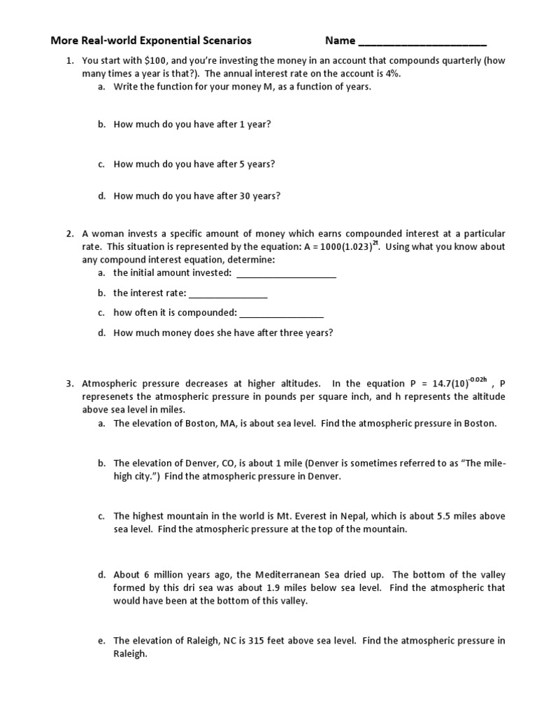 More Real-World Exponential Scenarios | PDF | Atmospheric Pressure ...