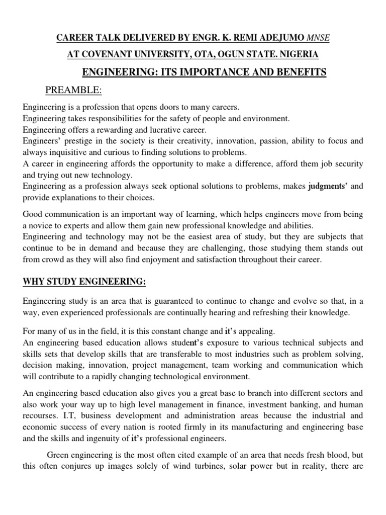 Career Talk On Engineering | PDF | Engineering | Employment