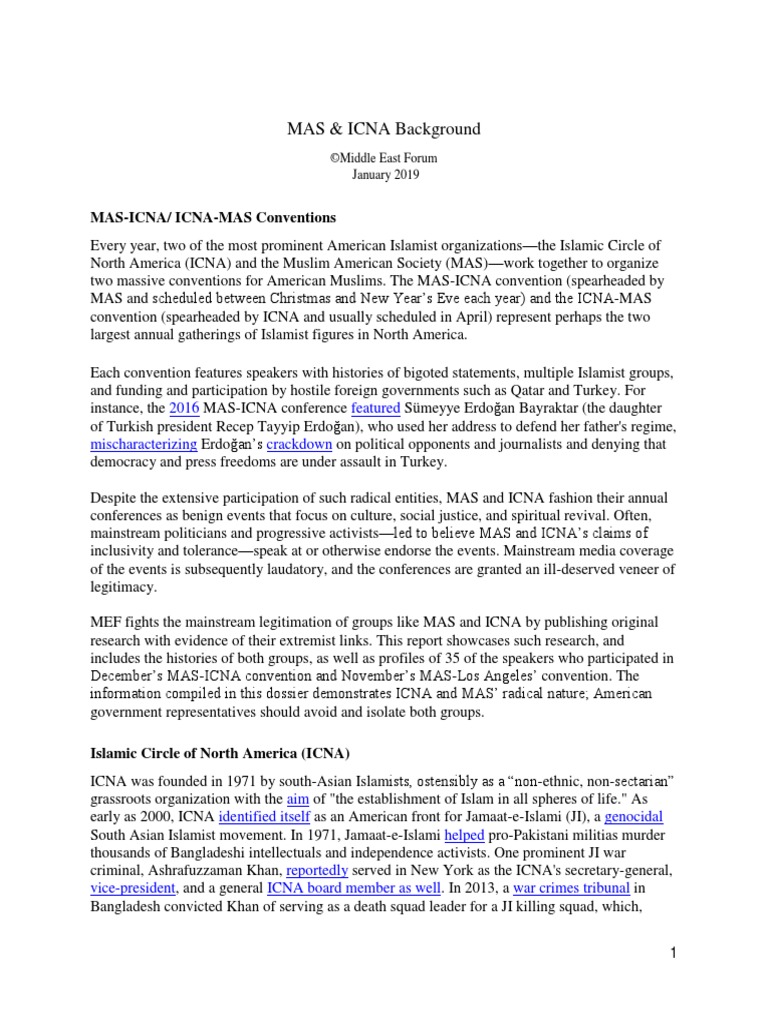 MAS-ICNA Dossier (January 2019) | PDF | Muslim Brotherhood | Islamism