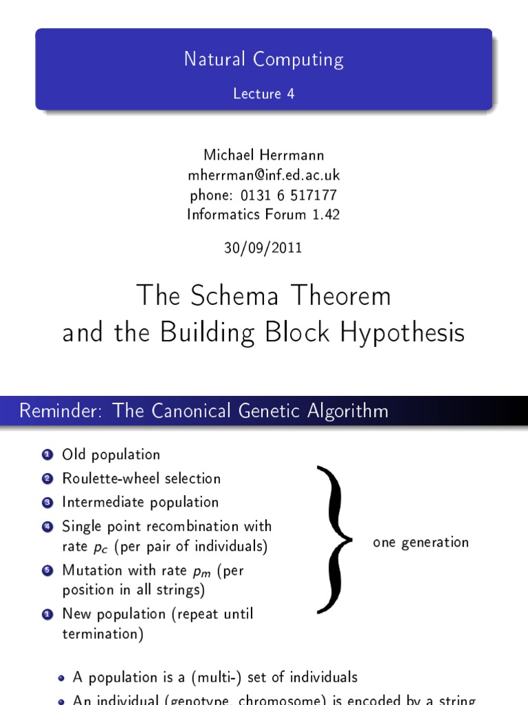 The Schema Theorem and The Building Block Hypothesis: Natural Computing ...