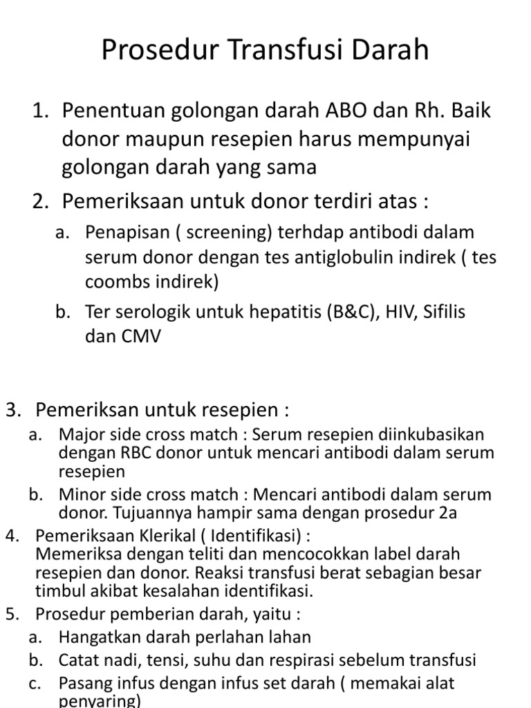 Prosedur Transfusi Darah | PDF