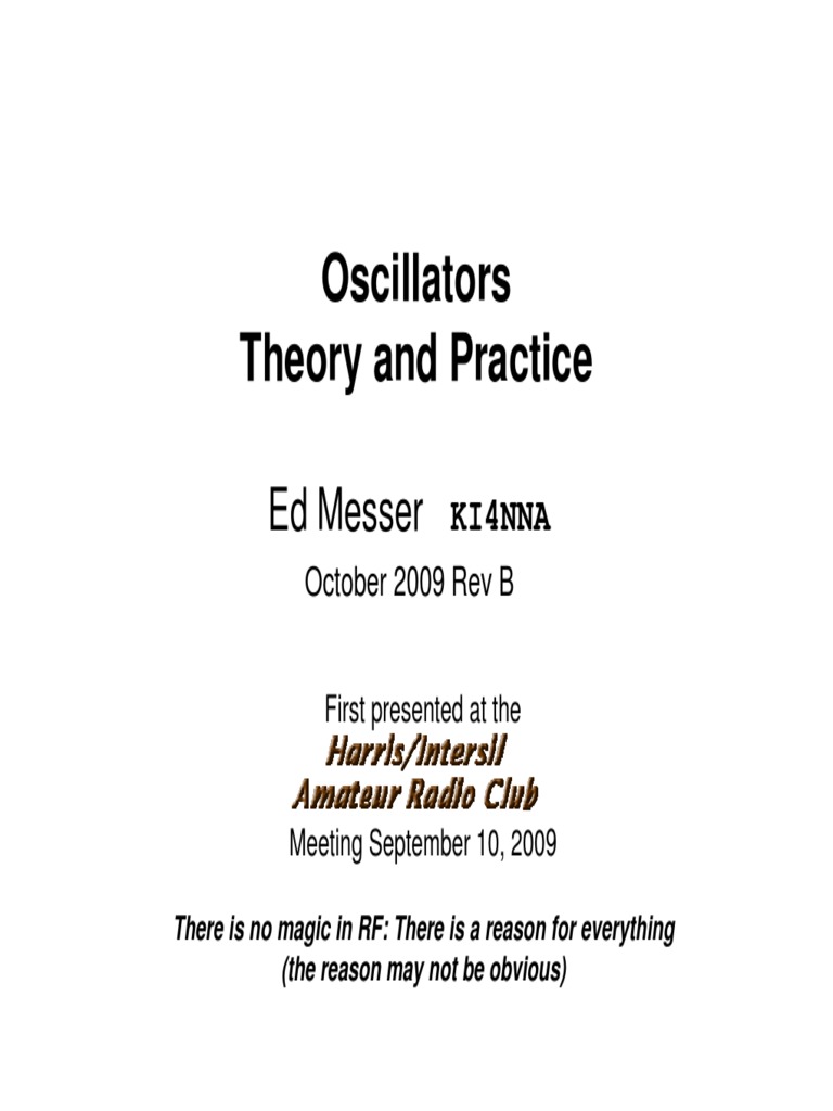 Oscillators Theory and Practice | PDF | Electronic Oscillator | Amplifier