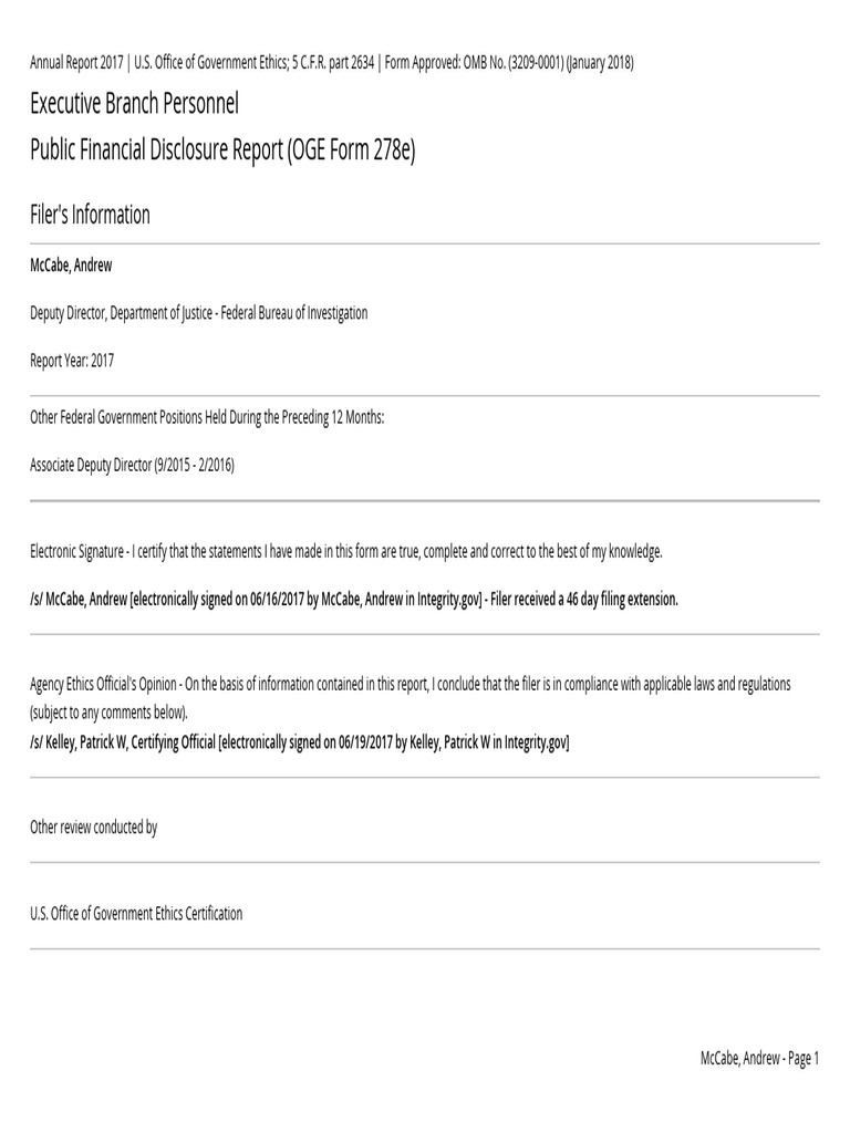 McCabe OGE Form 278 | PDF | Savings And Loan Association | Pension