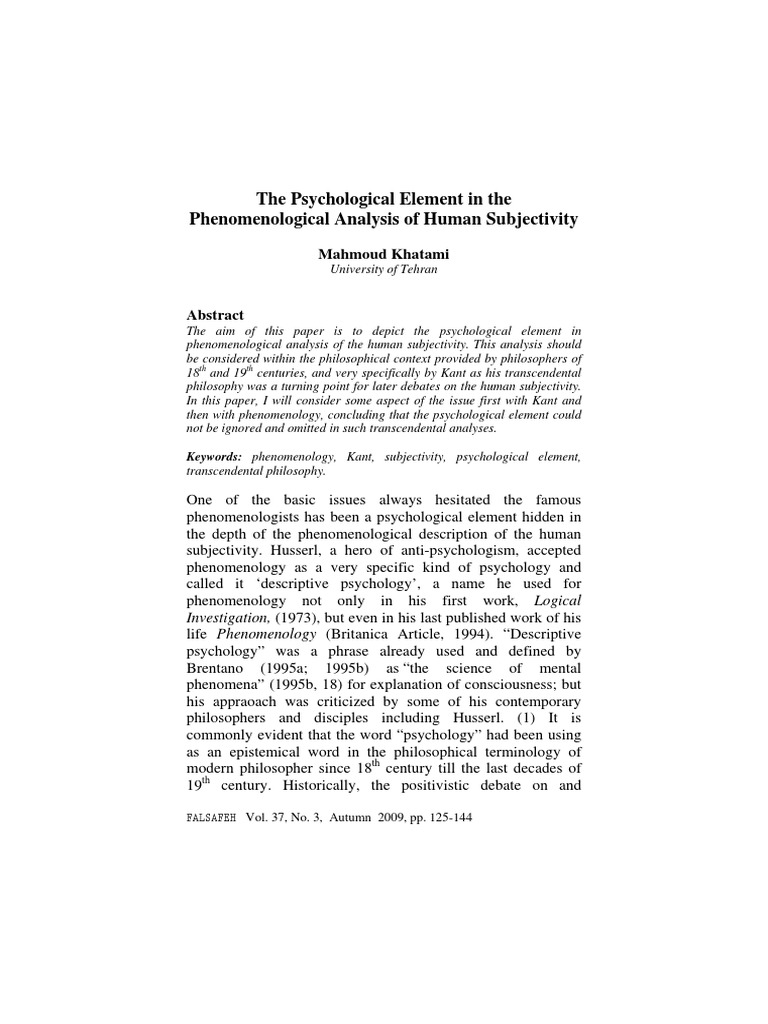 The Psychological Element in The Phenome PDF | PDF | Phenomenology ...