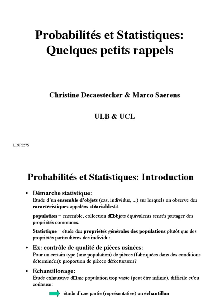 Introduction aux Probabilités et Statistiques | PDF | Loi de ...