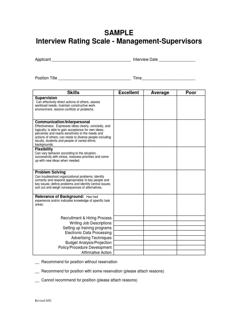 Interview Rating Scale For Managers and Supervisors | PDF