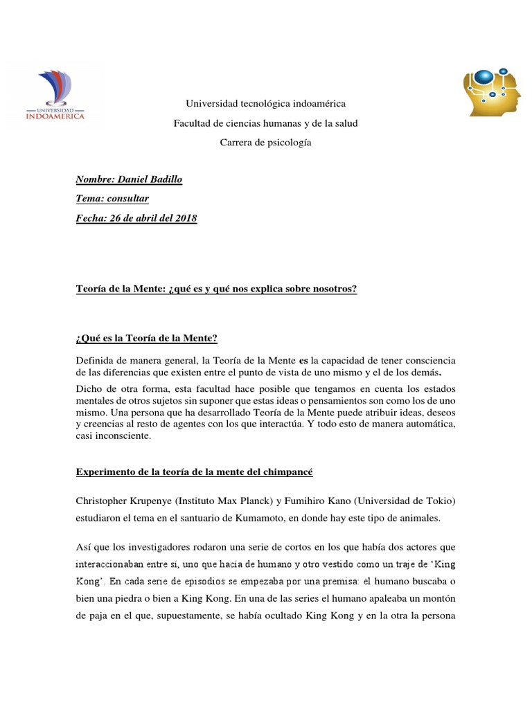 Daniel Badillo | PDF | Teoria de la mente | Mente