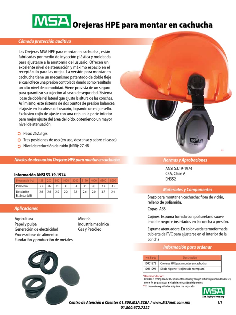 2 Orejeras Hpe para Montar en Casco (Msa) PDF | PDF | Naturaleza