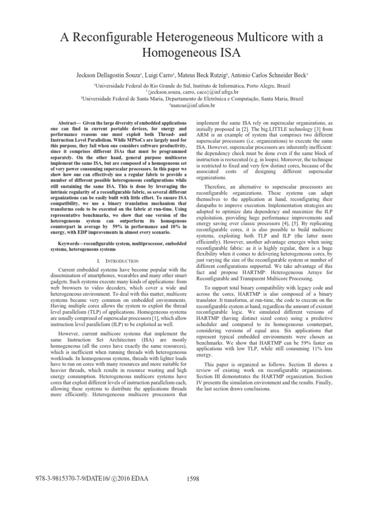 A Reconfigurable Heterogeneous Multicore With A Homogeneous ISA | PDF | Multi Core Processor ...
