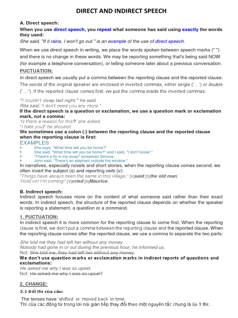 Direct and Indirect Speech | PDF | Languages | Language Arts & Discipline