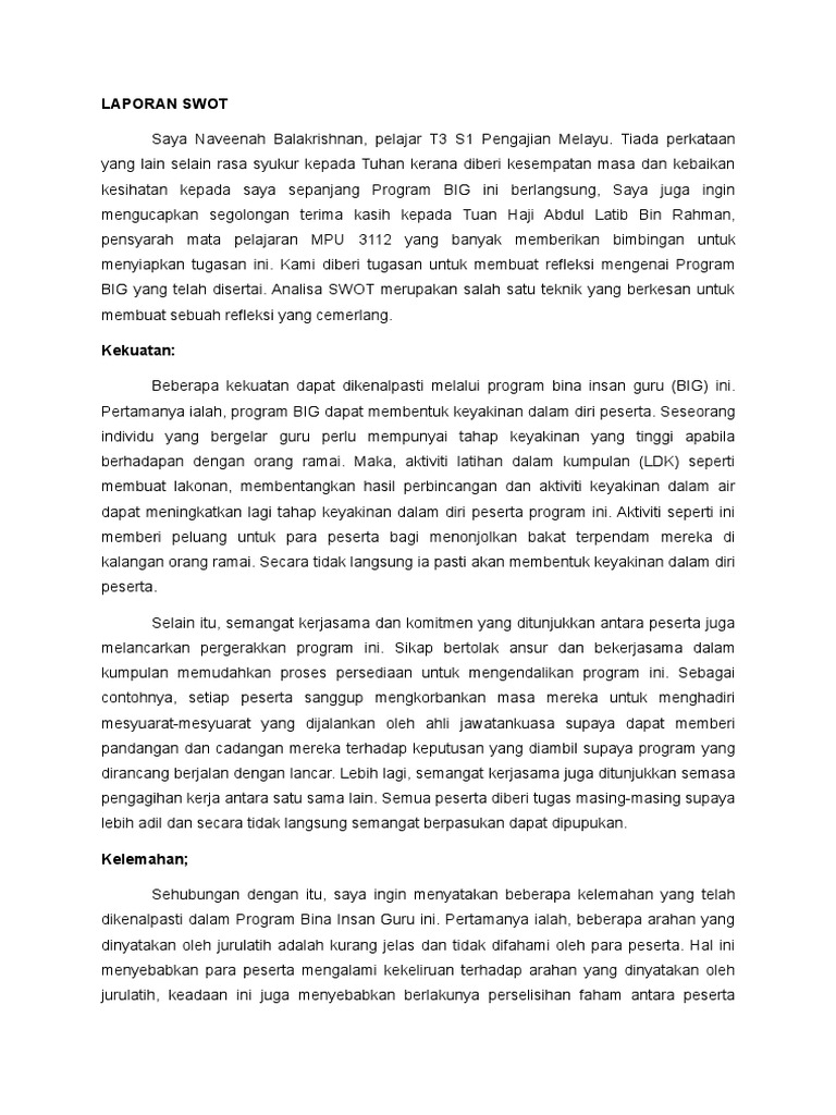 Laporan Reflektif | PDF
