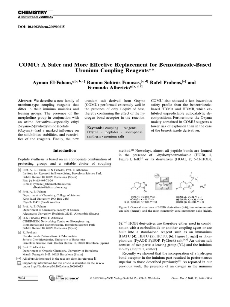 COMU: A Safer and More Effective Replacement For Benzotriazole-Based ...