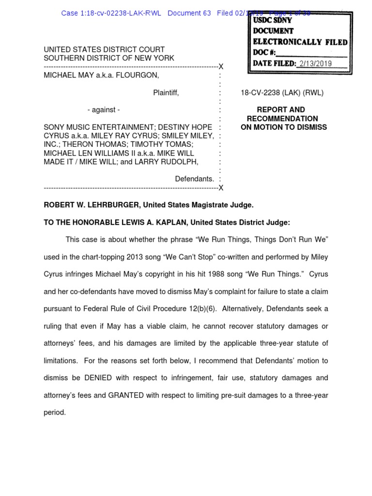 May V Cyrus MTD Report and Recommendation | PDF | Ashcroft V. Iqbal ...