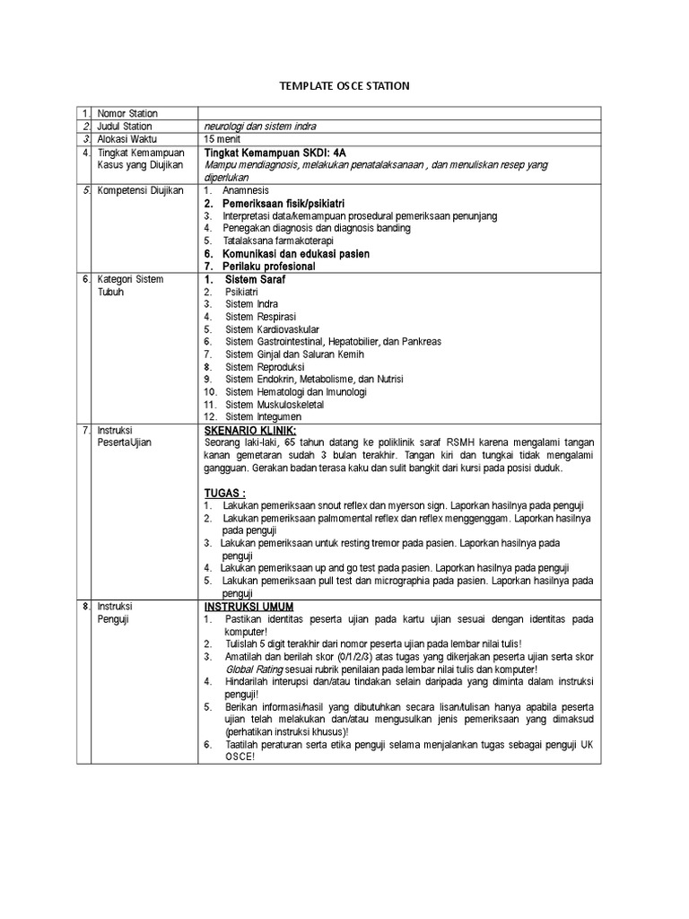 Contoh Osce Parkinson | PDF