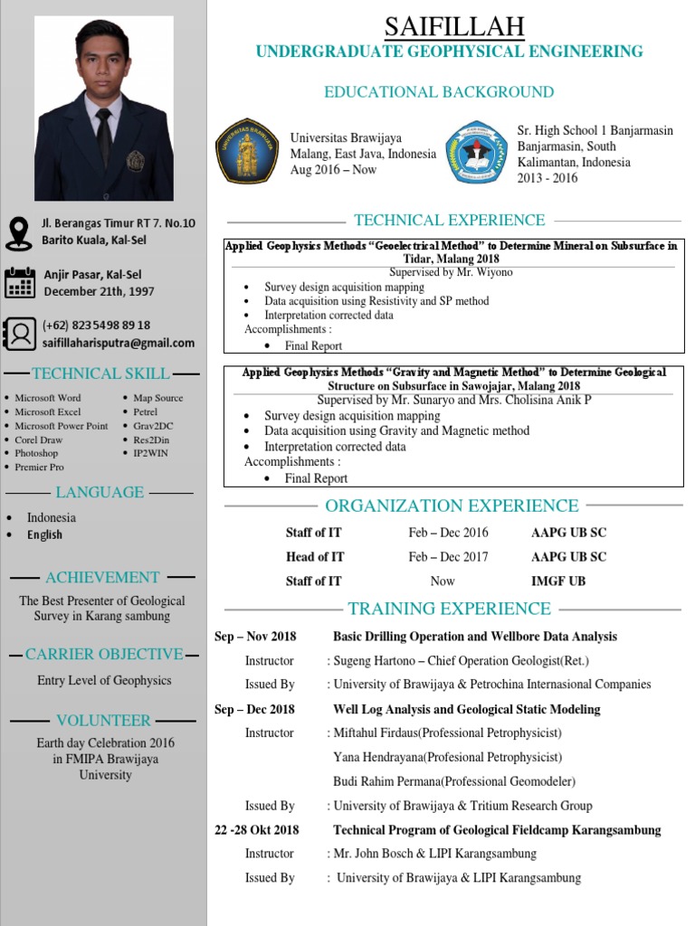 Contoh CV Simple | PDF | Geophysics | Geology