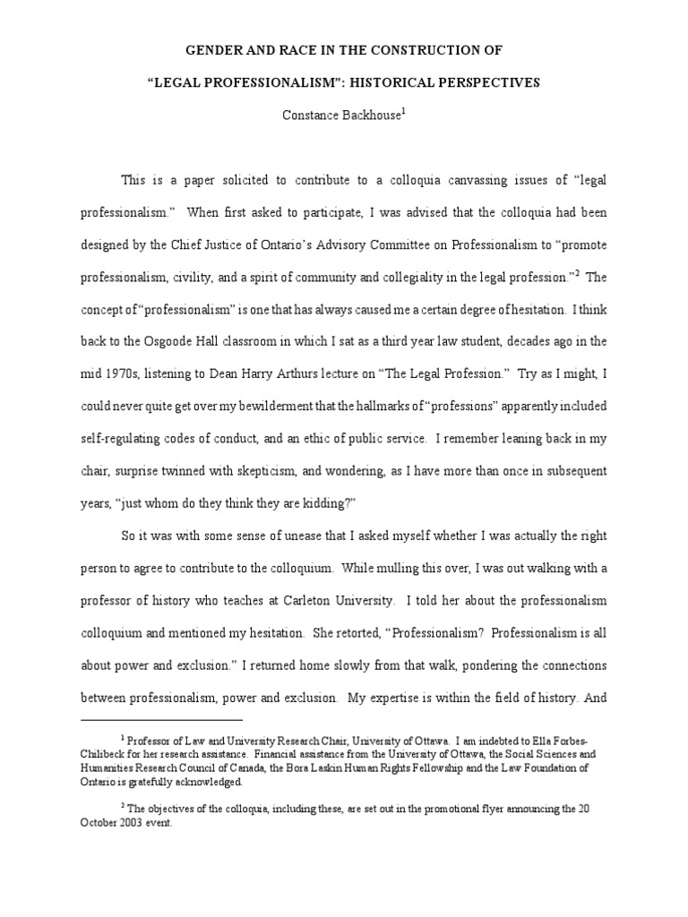 BACKHOUSE, Constance. Gender and Race in The Construction of Legal ...