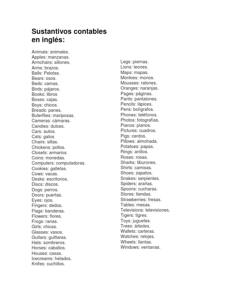Sustantivos Contables en Inglés | PDF