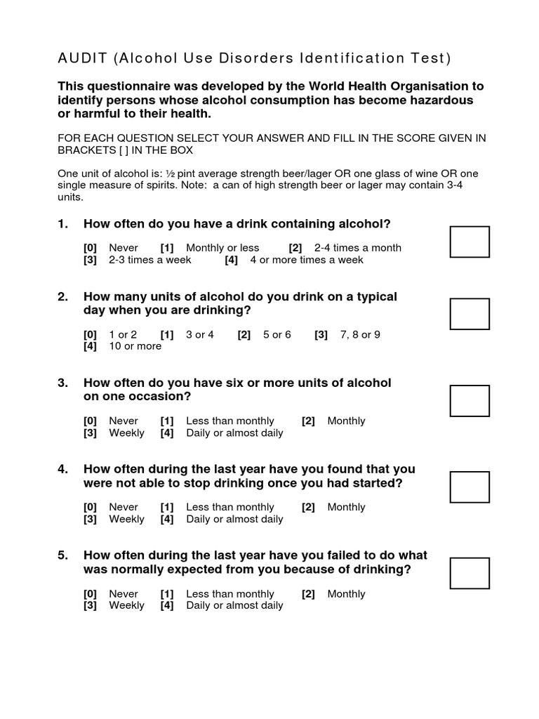 Alcohol Use Disorders Identification Test (AUDIT) | PDF